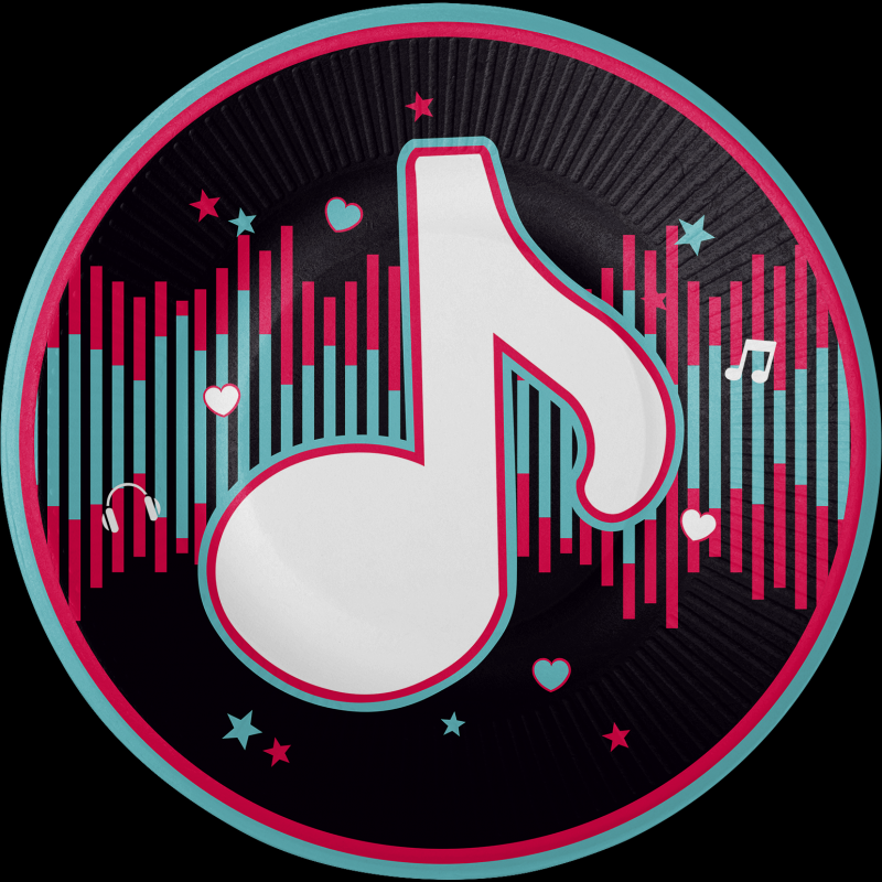 ASSIETTE - Tik Tok/Note de musique x 8 (en carton 23cm)
